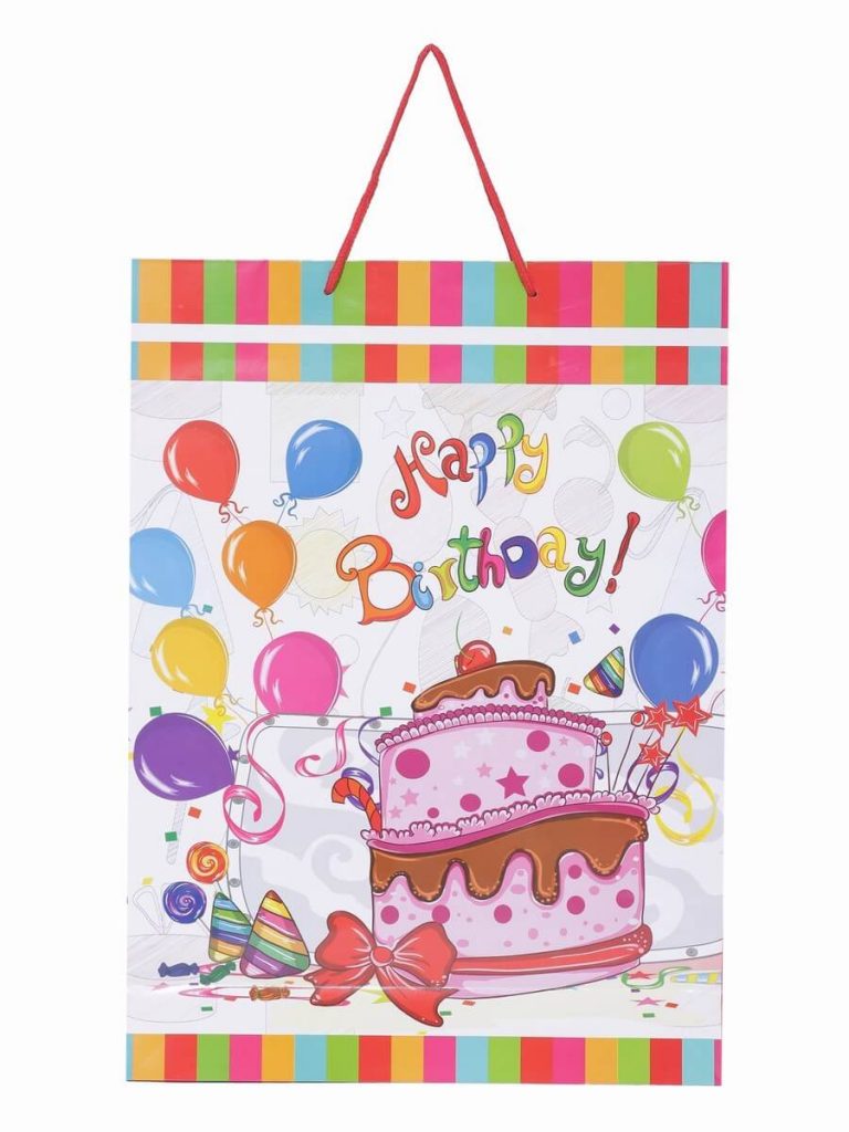 White Happy Birthday Gift Paper Bag Online India