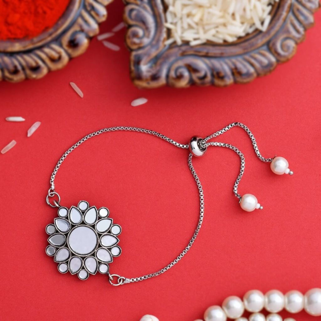 Mirror Rakhi with Silver Chain | Unique Rakhi Gift