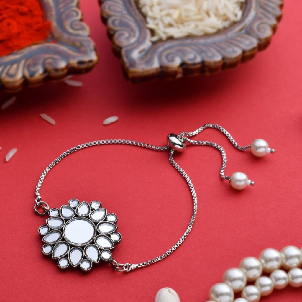 Mirror Rakhi with Silver Chain | Unique Rakhi Gift